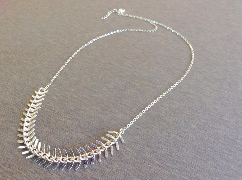 Silver Fishbone Necklace, Simple Necklace, Statement Necklace, Small ...