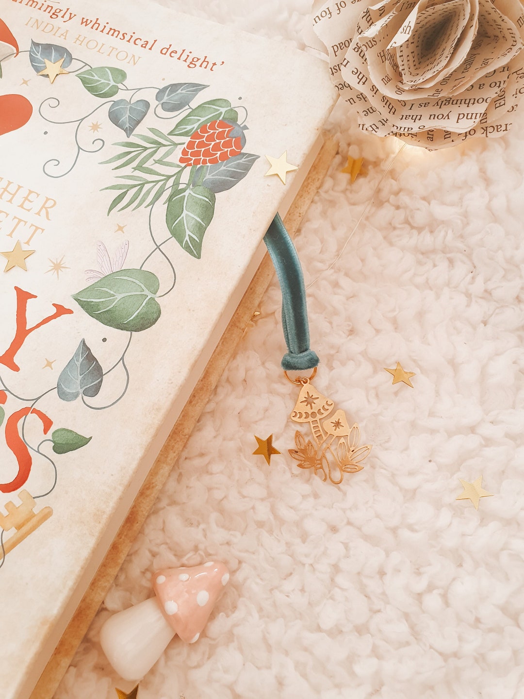 Toadstool Charm Bookmark Charm and Ribbon Bookmark Small Bookmark ...