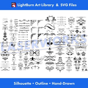 600+ Ornamental Design Elements: Line Art, Borders, Corners (lightburn ...