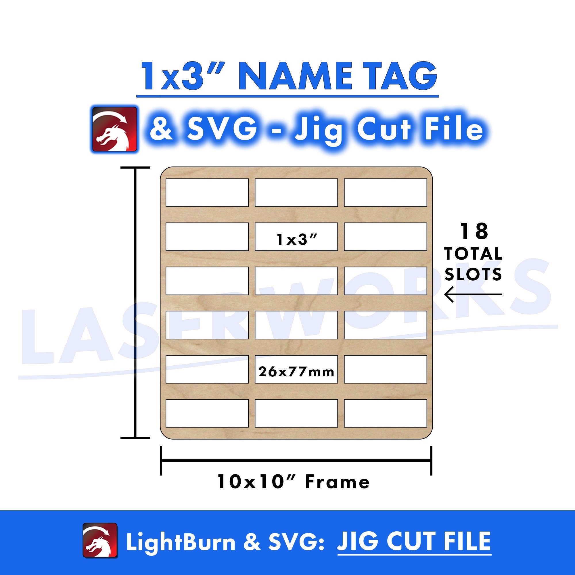 Name Tag Engraving Jig, 26x77mm 1x3 Inch Slots, SVG & Lightburn File ...