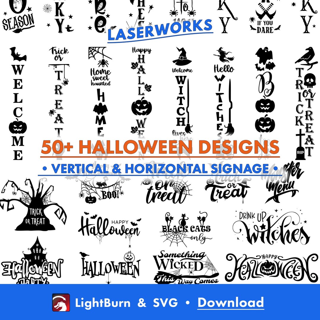 50+ Halloween Sign Designs: Vertical & Horizontal SVG, Lightburn ...