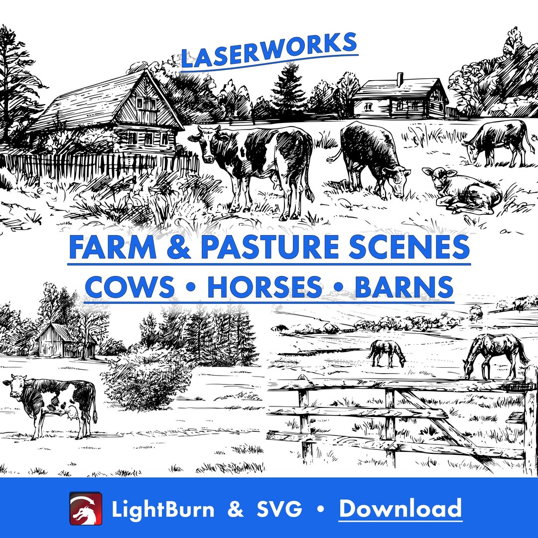 Farm and Pasture Scenes: Hand-drawn | Lightburn Art Library & SVG Files ...