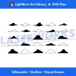 150 Cloud Designs, Outline, Silhouette Lightburn Art Library Digital ...