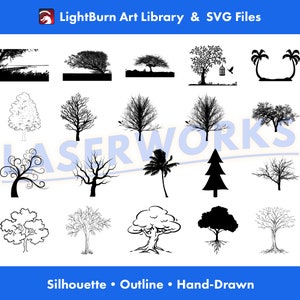 100 Tree Designs: Hand-drawn Outlines and Silhouettes | Lightburn Art ...