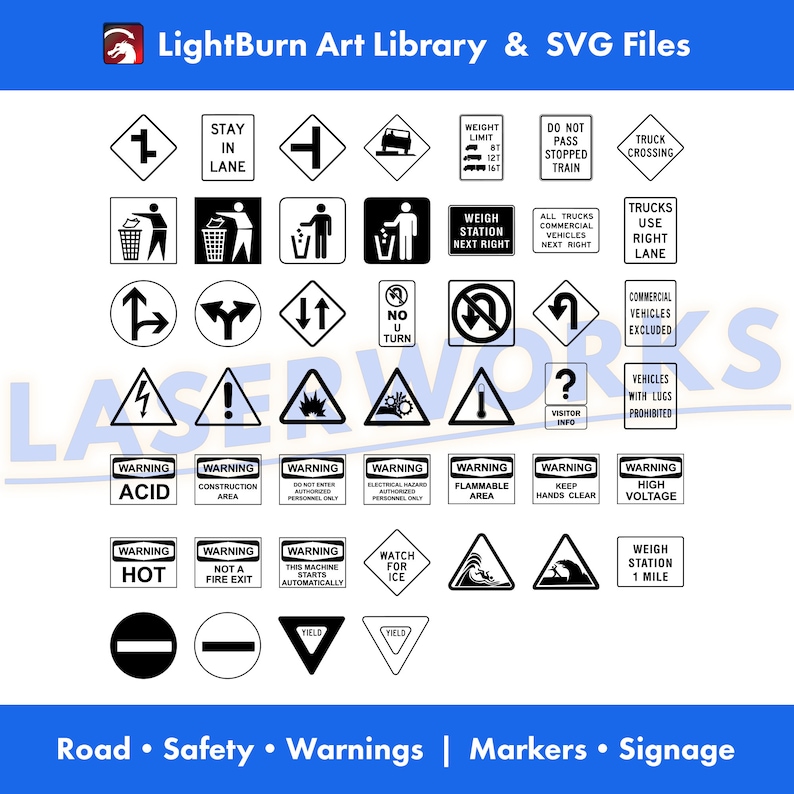 Marker Signs, Lightburn Art Library & SVG Files, Hazard, Caution, Exit ...