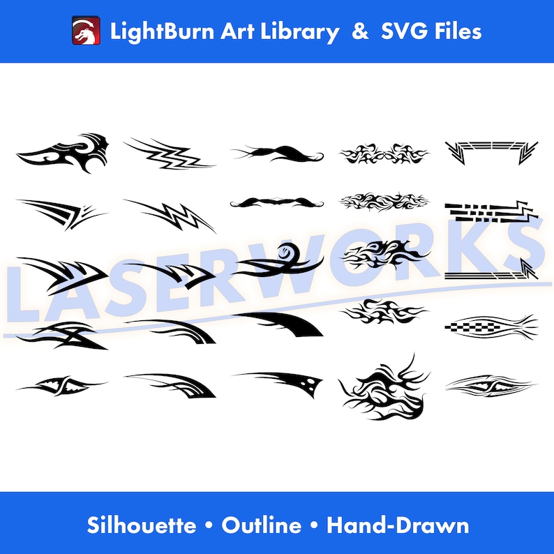 100 Auto Decals: Stripe, Flame, Line Art | Lightburn & SVG (digital ...
