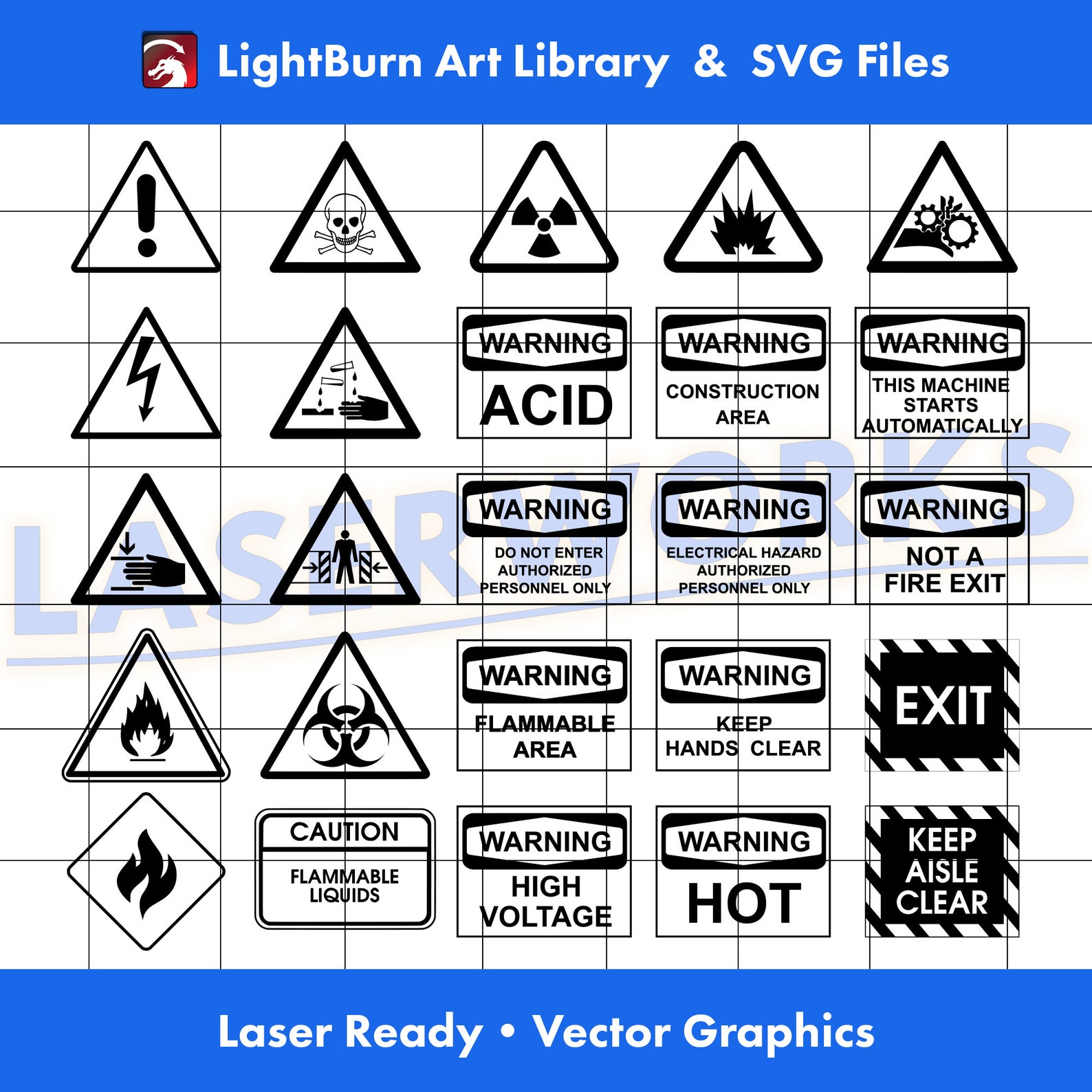 Safety Marker Signs, Lightburn Art Library & SVG Files, Hazard, Caution ...