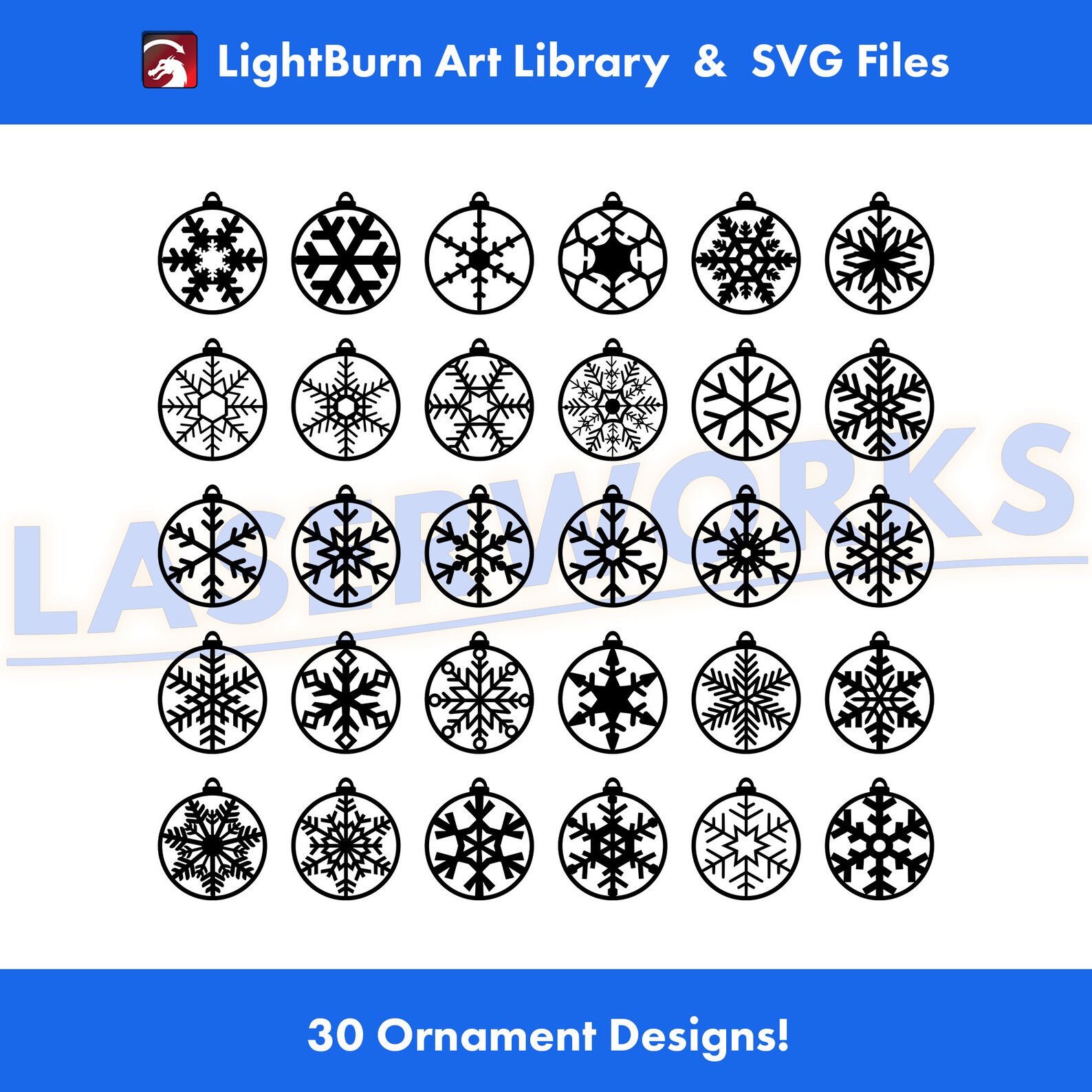Snowflake Christmas Ornaments: Laser Cut SVG, Lightburn Art Library ...