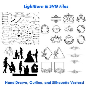 300+ Hand Drawn Wedding Graphics | Lightburn Art Library & SVG Files ...