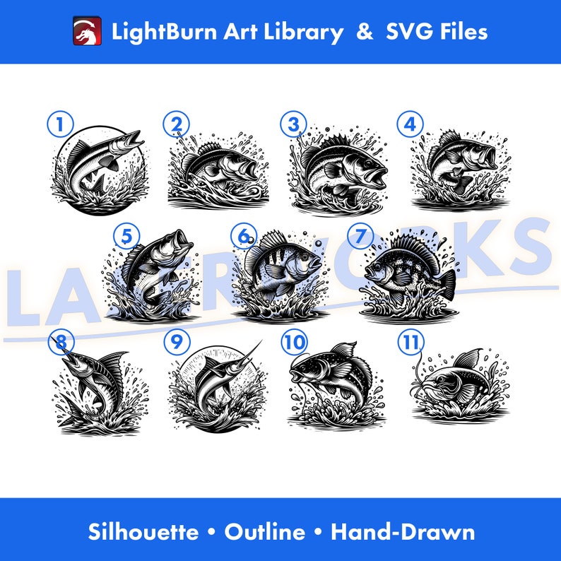 Hand Drawn Fish Designs: Lightburn Art Library & SVG Files - Etsy