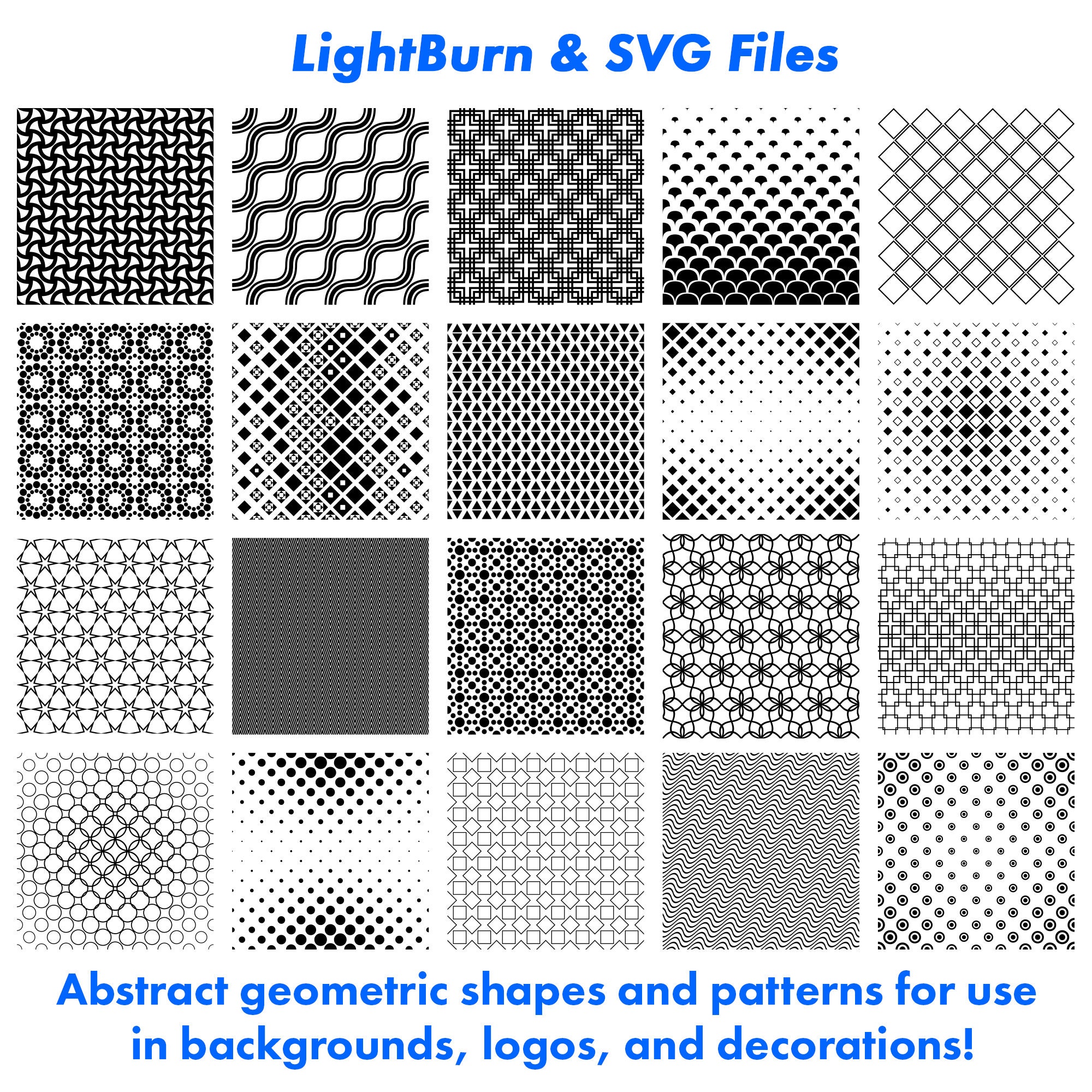 100 Geometric Pattern Designs, Lightburn Art Library Digital File ...