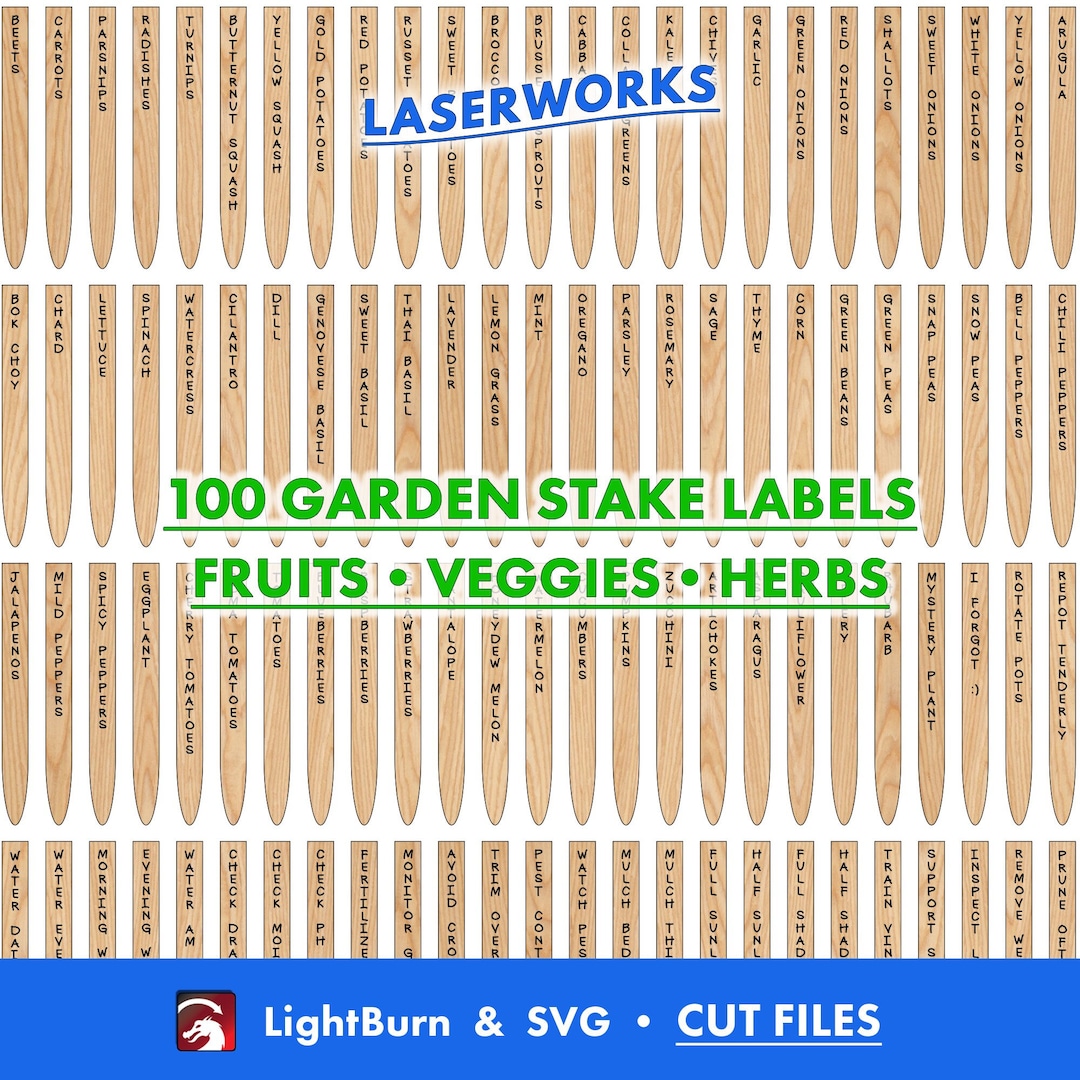 Garden Label Stakes: 100 Laser Cut | Lightburn & SVG Files (digital ...