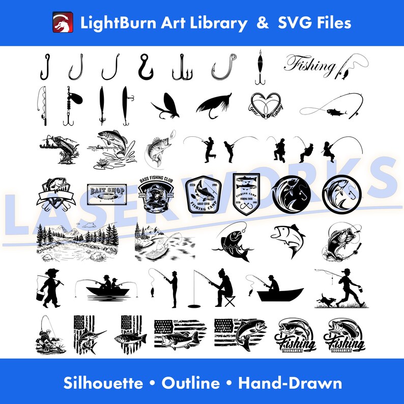 230 Fishing Graphics | Lightburn Art Library & SVG Files (digital ...
