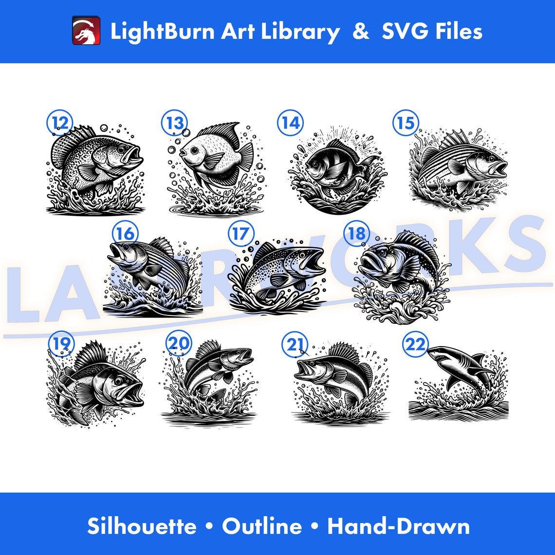 Hand Drawn Fish Designs: Lightburn Art Library & SVG Files - Etsy