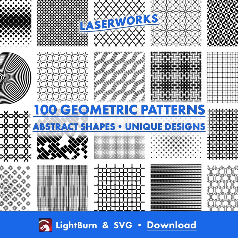 100 Geometric Pattern Designs, Lightburn Art Library Digital File ...
