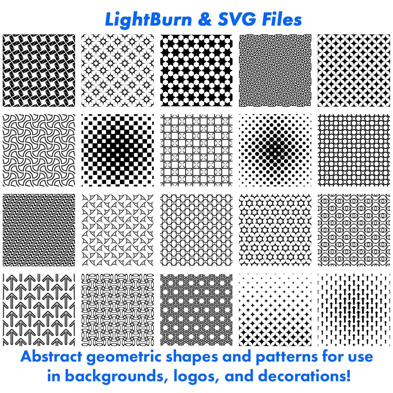 100 Geometric Pattern Designs, Lightburn Art Library Digital File ...