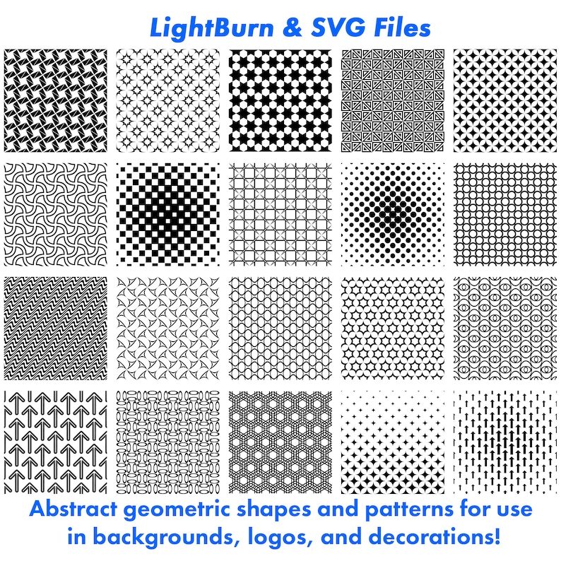 100 Geometric Pattern Designs, Lightburn Art Library Digital File ...