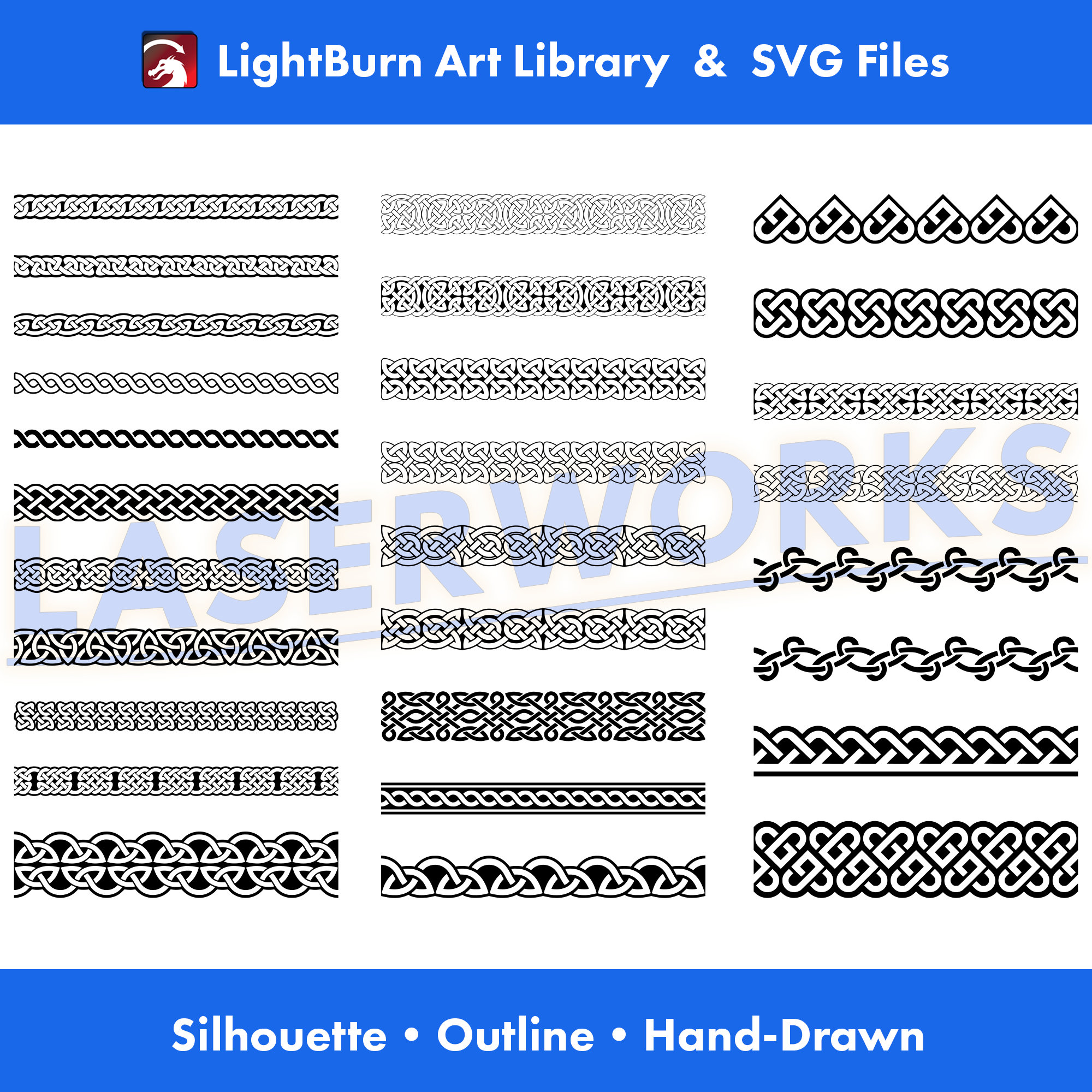 Celtic Knot Border Designs: Lightburn Art Library & SVG Files (digital ...