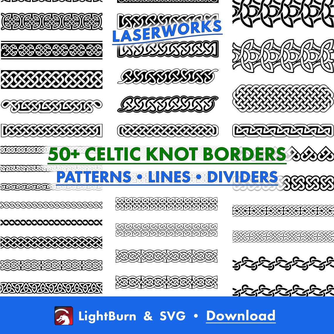 50 Celtic Knot Border Designs, Outline, Silhouette Lightburn Art Library Digital File Download ...