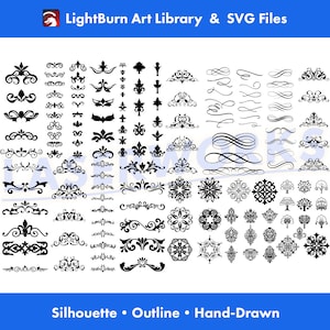 600+ Ornamental Design Elements: Line Art, Borders, Corners (lightburn ...