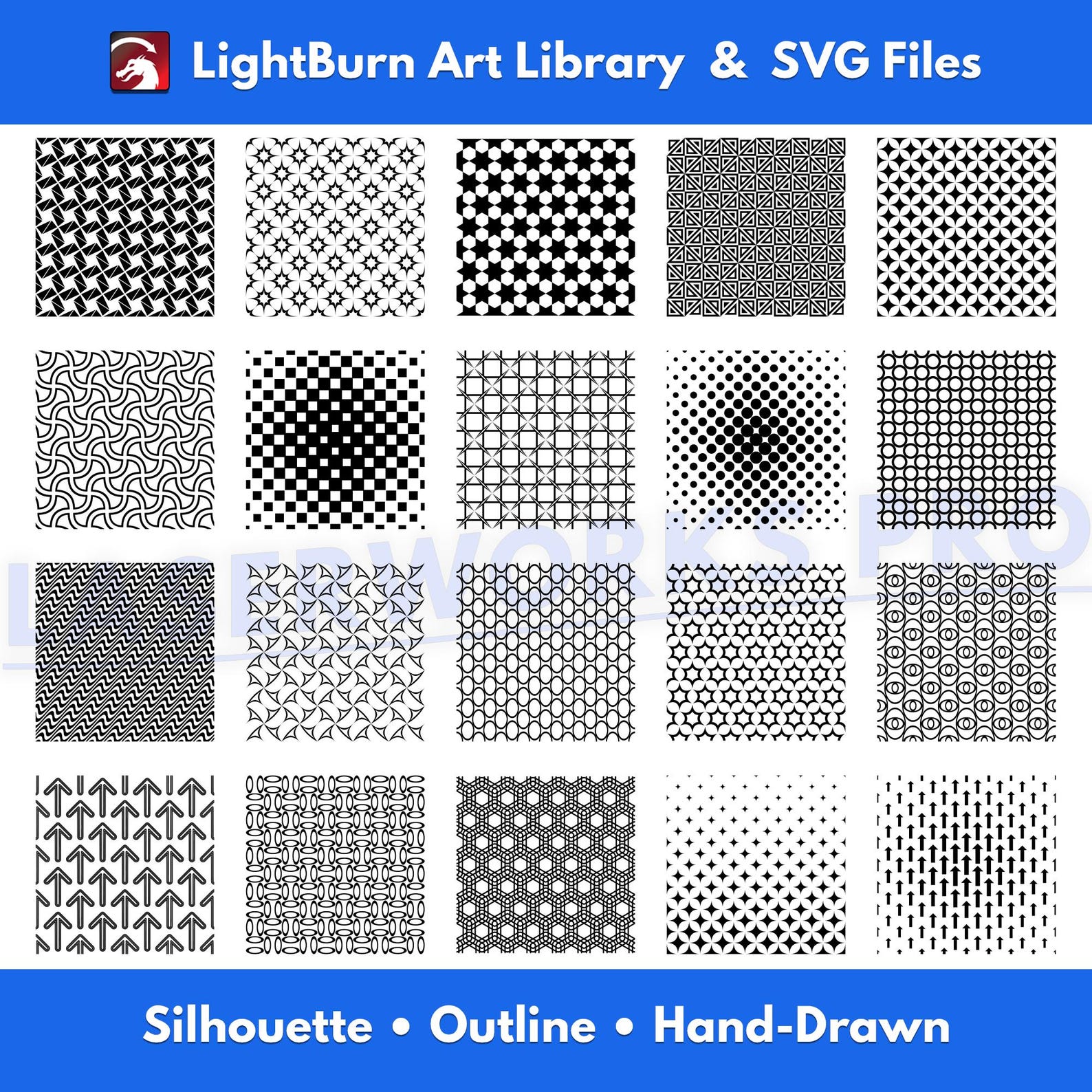 100 Geometric Pattern Designs: Lightburn Art Library & SVG Files ...