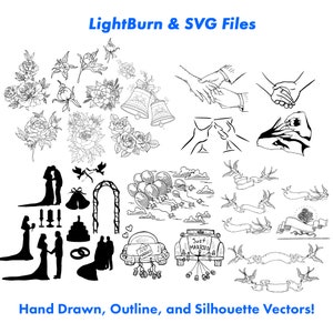 300+ Hand Drawn Wedding Graphics | Lightburn Art Library & SVG Files ...