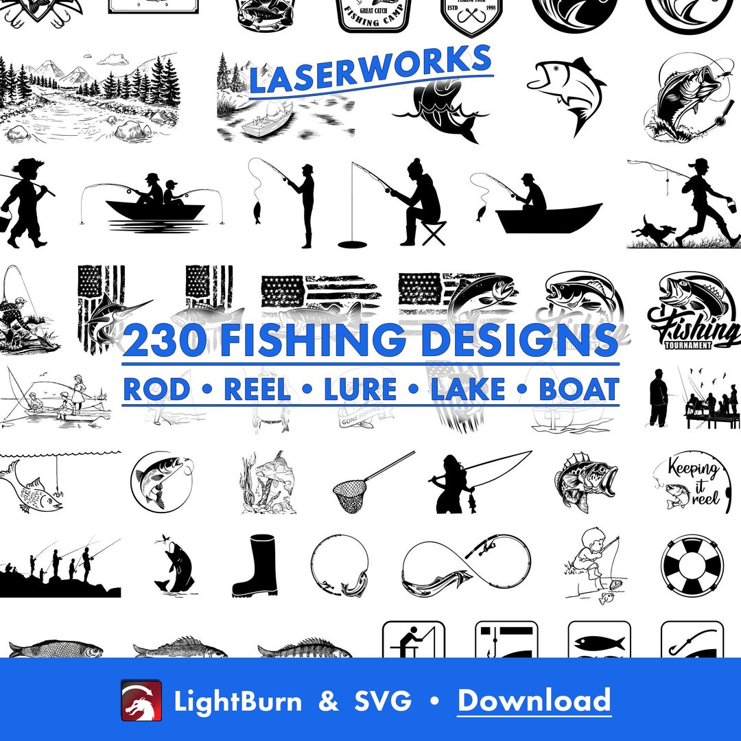 230 Fishing Graphics | Lightburn Art Library & SVG Files (digital ...