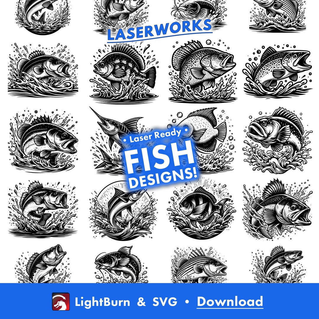 Hand Drawn Fish Designs: Lightburn Art Library & SVG Files - Etsy