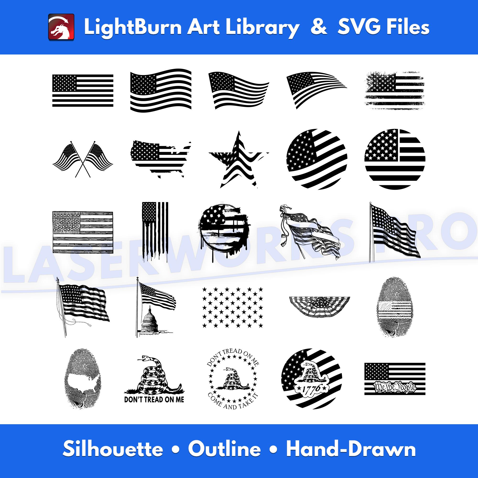 USA Patriotic Graphics: Hand-drawn, Eagle, Flag | Lightburn Art Library ...