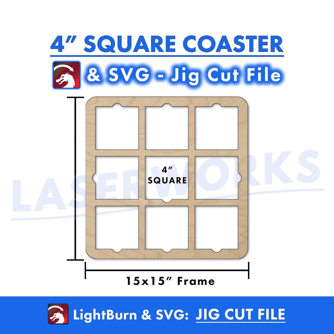Square Coaster Engraving Jig: 4” - 9 Grid Template (SVG and Lightburn ...