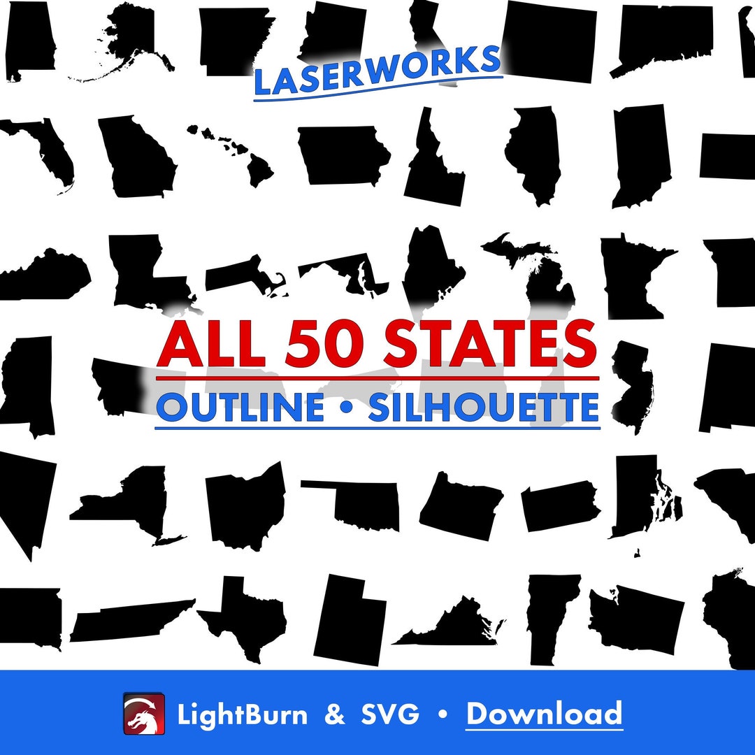 50 US States Outline | SVG and Lightburn Art Library (digital Download ...