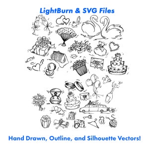 300+ Hand Drawn Wedding Graphics | Lightburn Art Library & SVG Files ...