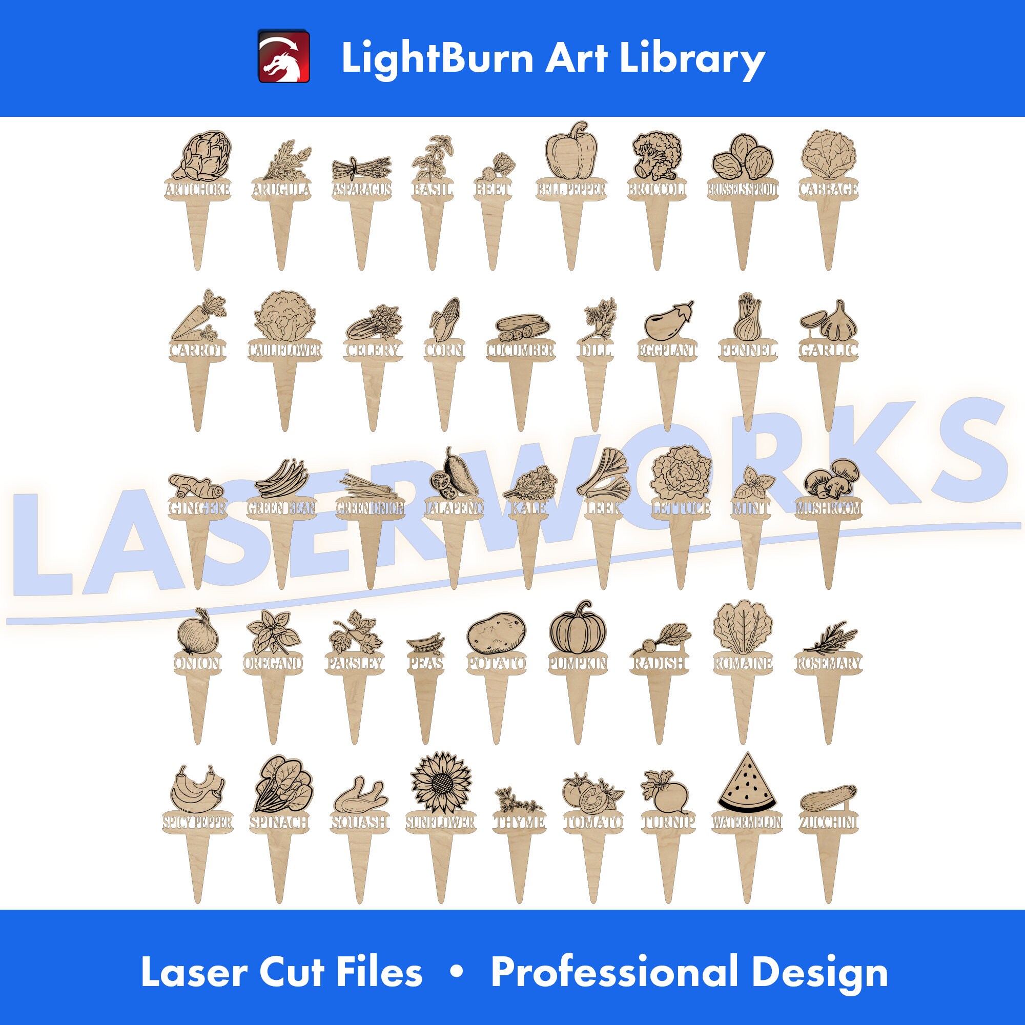 Vegetable Garden Stakes Laser Cut Files: 45 Plant Markers (lightburn ...