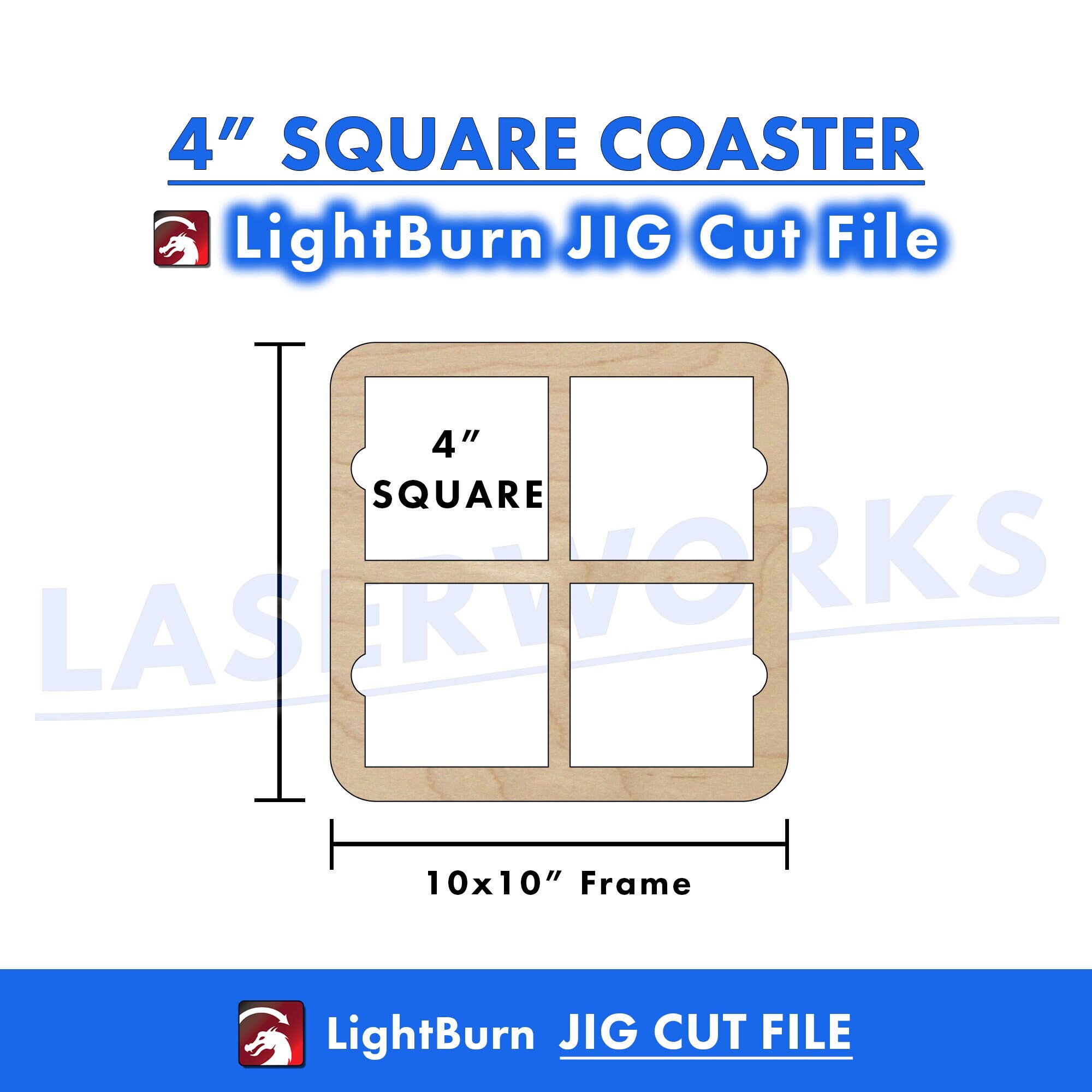 Square Coaster Engraving Jig, 4 Inch, Lightburn Digital File, 4 Grid ...