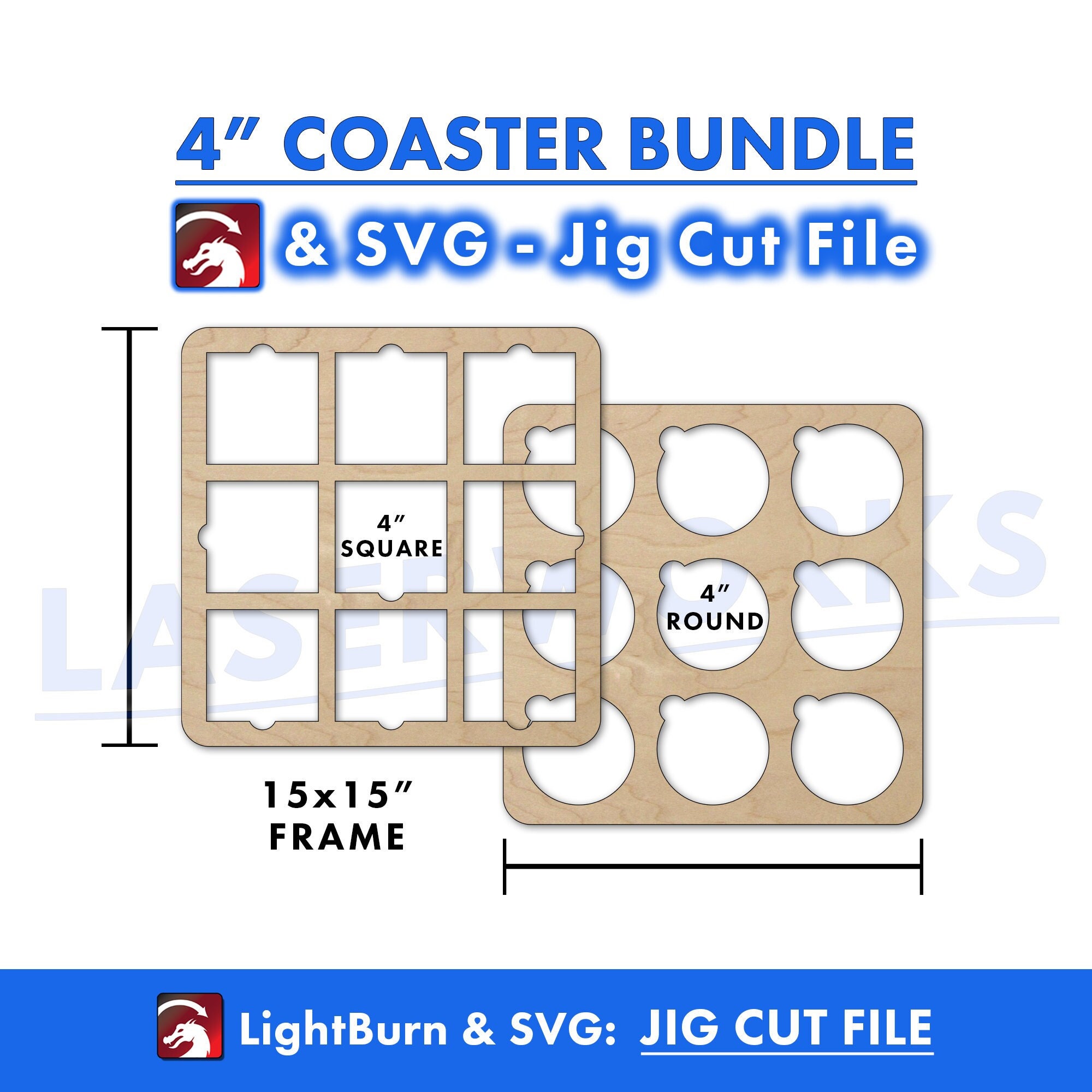 Square & Circle Coaster Engraving Jig: 9 Grid Template (SVG and ...