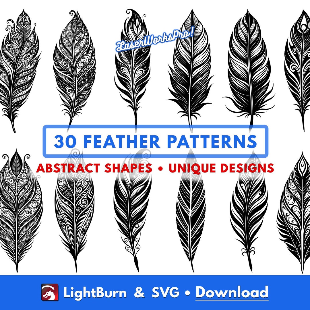 Feather Outline Designs | Lightburn Art Library & SVG Files (digital ...
