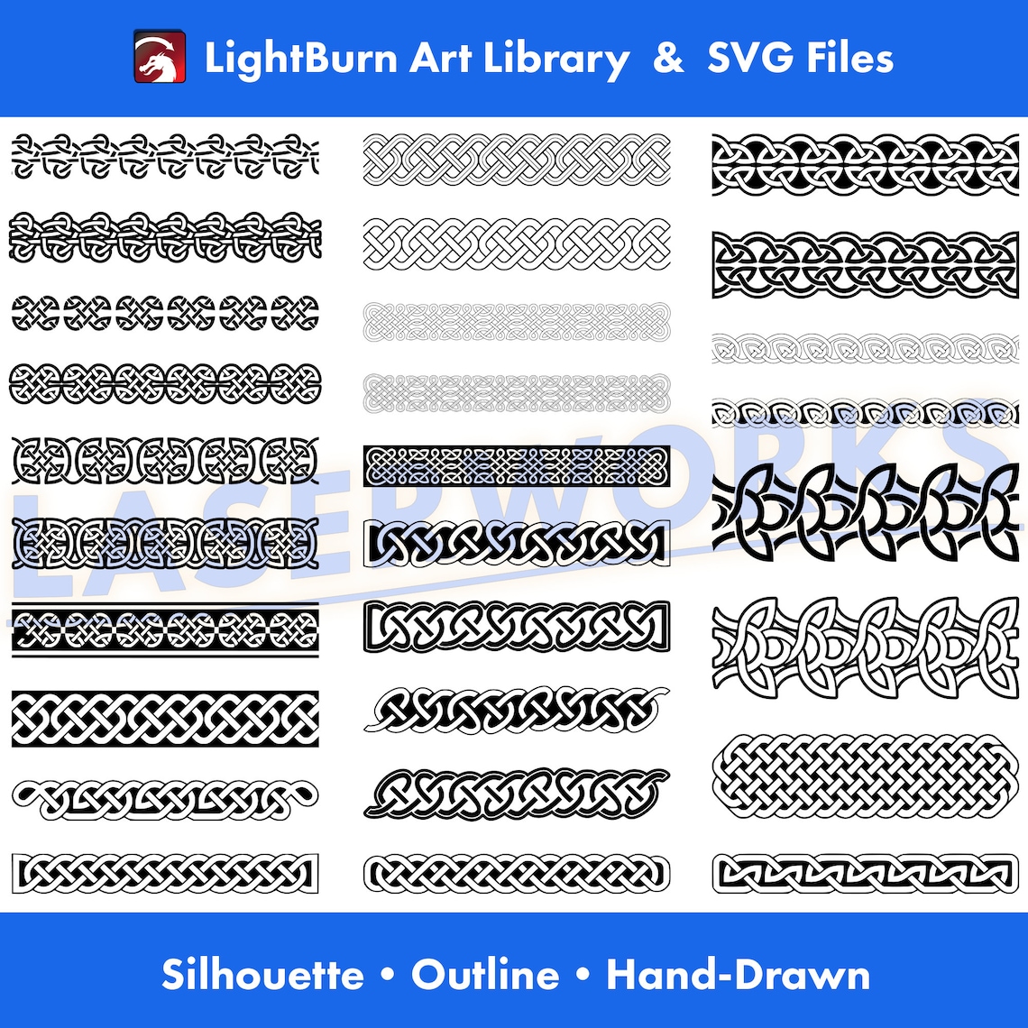 Celtic Knot Border Designs: Lightburn Art Library & SVG Files (digital ...