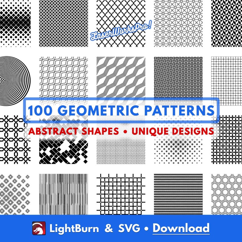 100 Geometric Pattern Designs: Lightburn Art Library & SVG Files ...