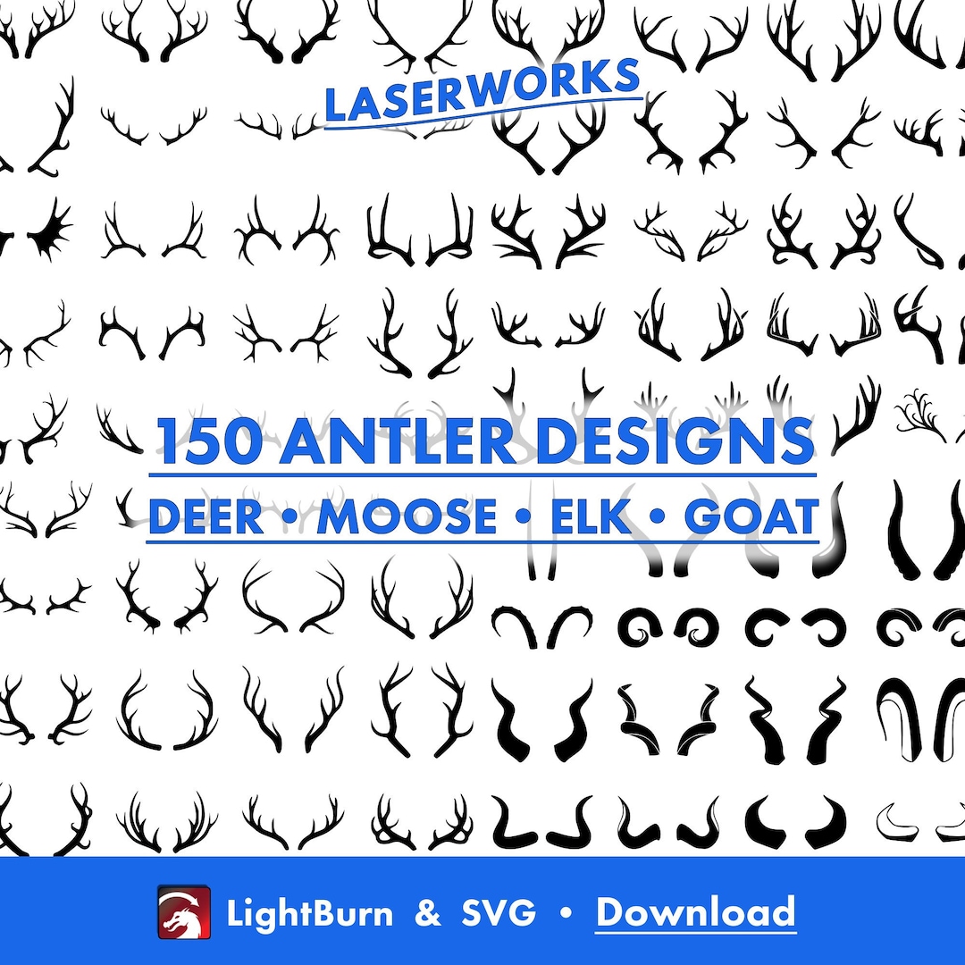 150 Antler & Horn Graphics: Lightburn Art Library, SVG Files (digital ...
