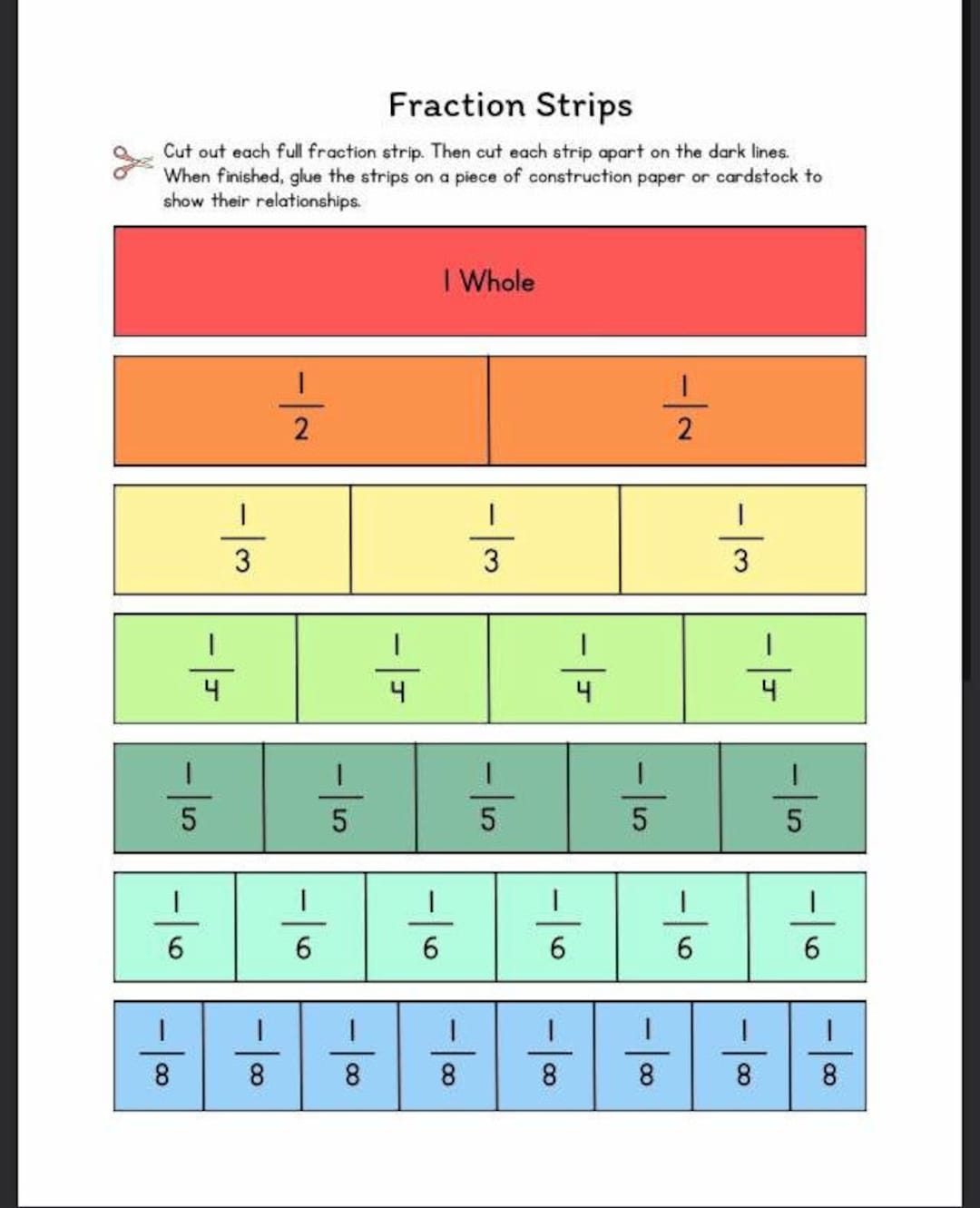 Fraction Strips - Etsy