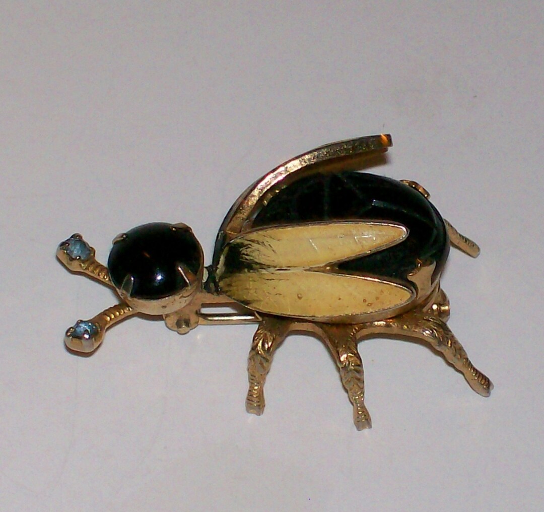 Vintage Warner Black & Tan Enamel Scarab Bee Beetle Bug Brooch Pin ...