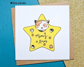 Cat Christmas Card Cat wishes you a very Merry Christmas | Etsy