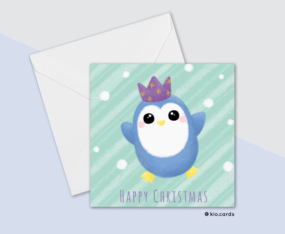 Penguin Christmas Card Hand Drawn Cute Christmas Cards - Etsy