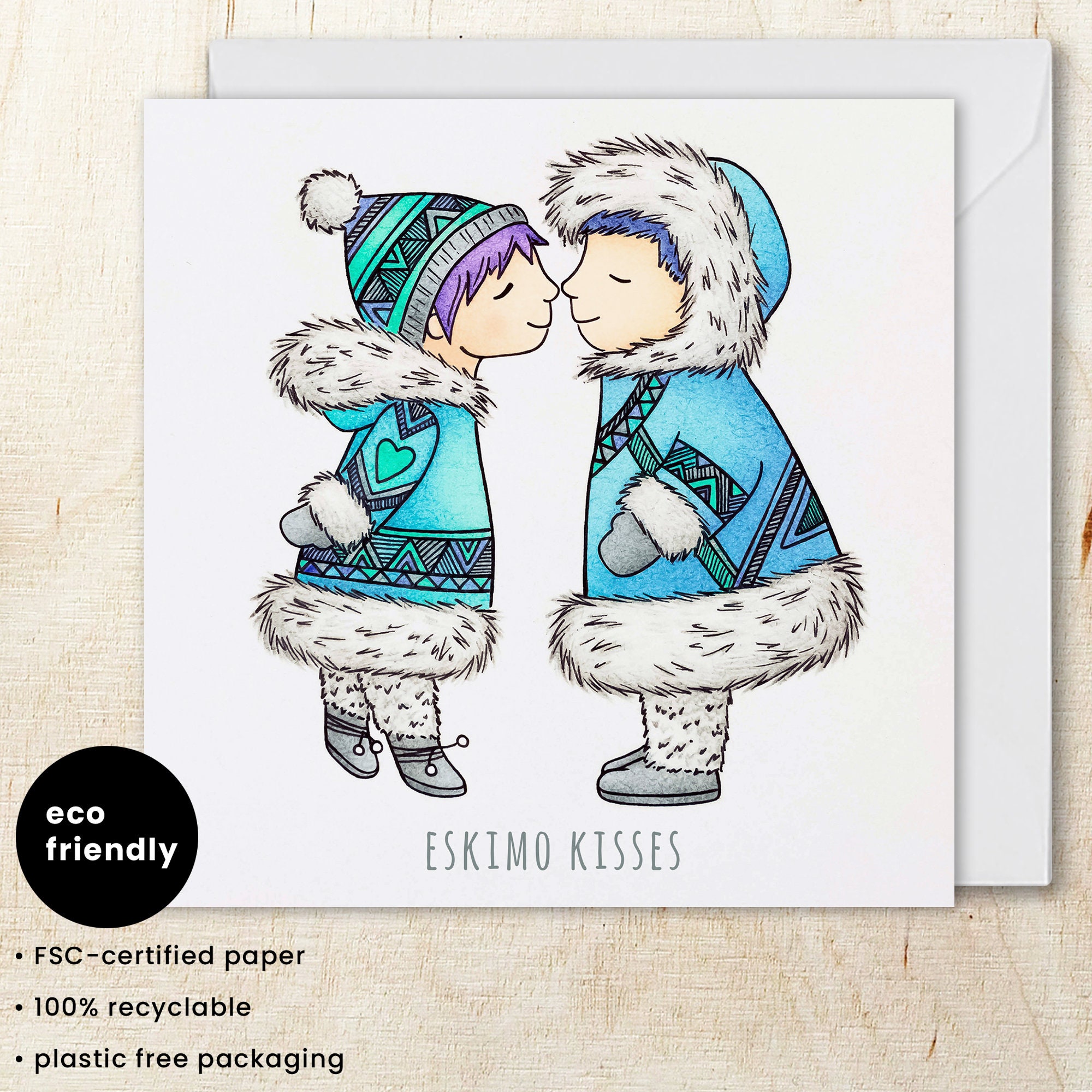 Eskimo Kisses Romantic Christmas Card Eskimo Kiss Boyfriend - Etsy