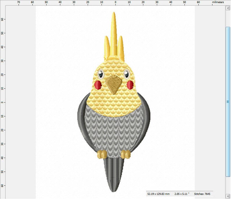 Digitized Cockatiel Machine Embroidery Design - Etsy