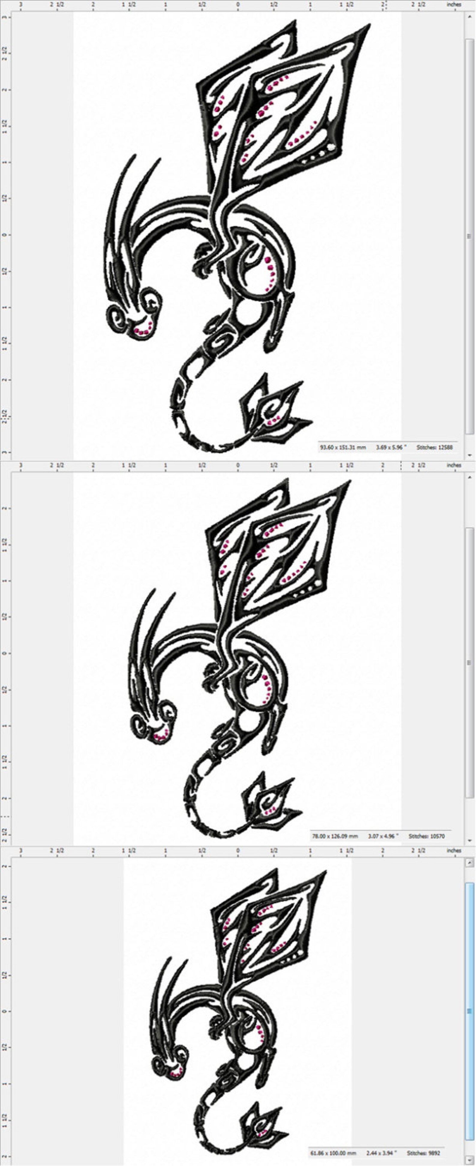 Tribal Flygon by Esmeekramer Flying Dragon Machine Embroidery | Etsy