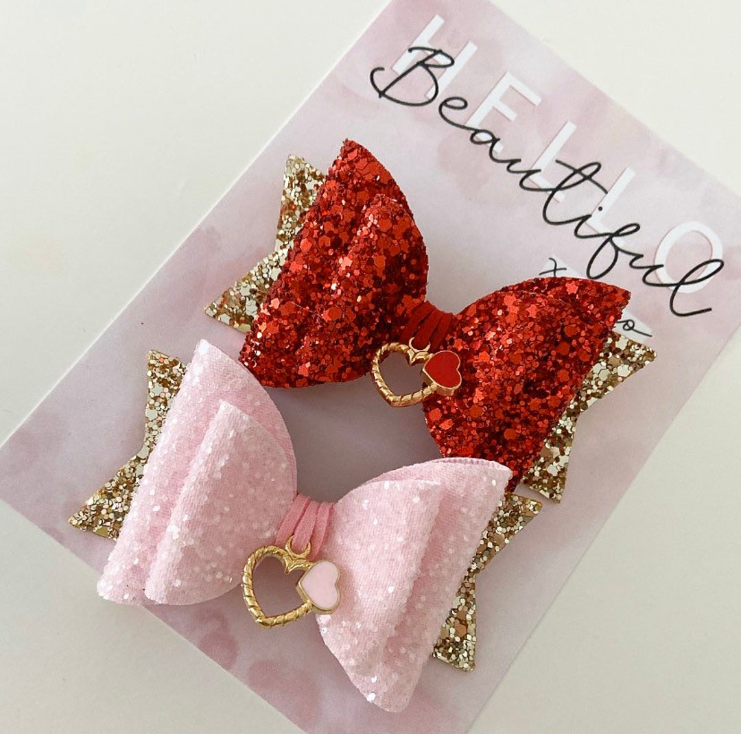 Valentine’s Day Hair Bow, Red Hair Bow, Pink Hair Bow, Hair Bow With ...