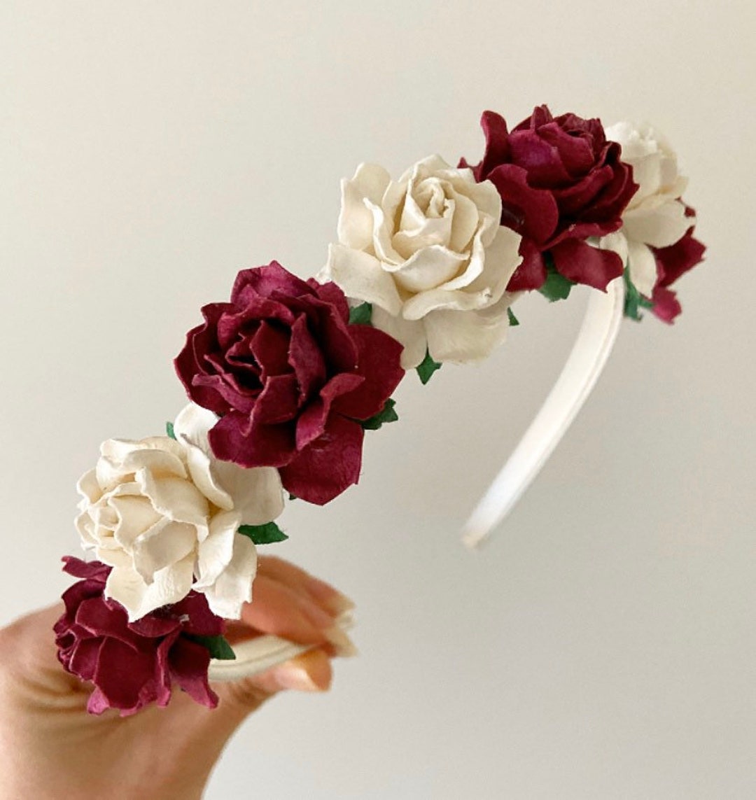 Burgundy Flower Headband, Flower Girl Headband, Flower Headband ...