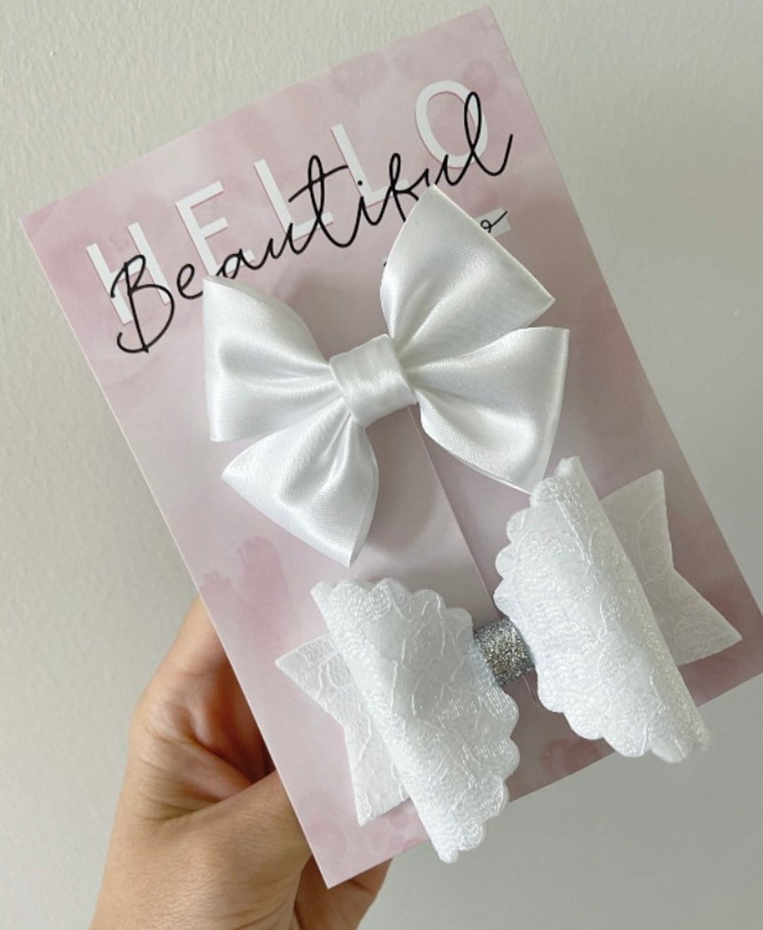 Set of Bows, White Hair Bow, White Satin Hair Bow, White Lace Hair Bow ...