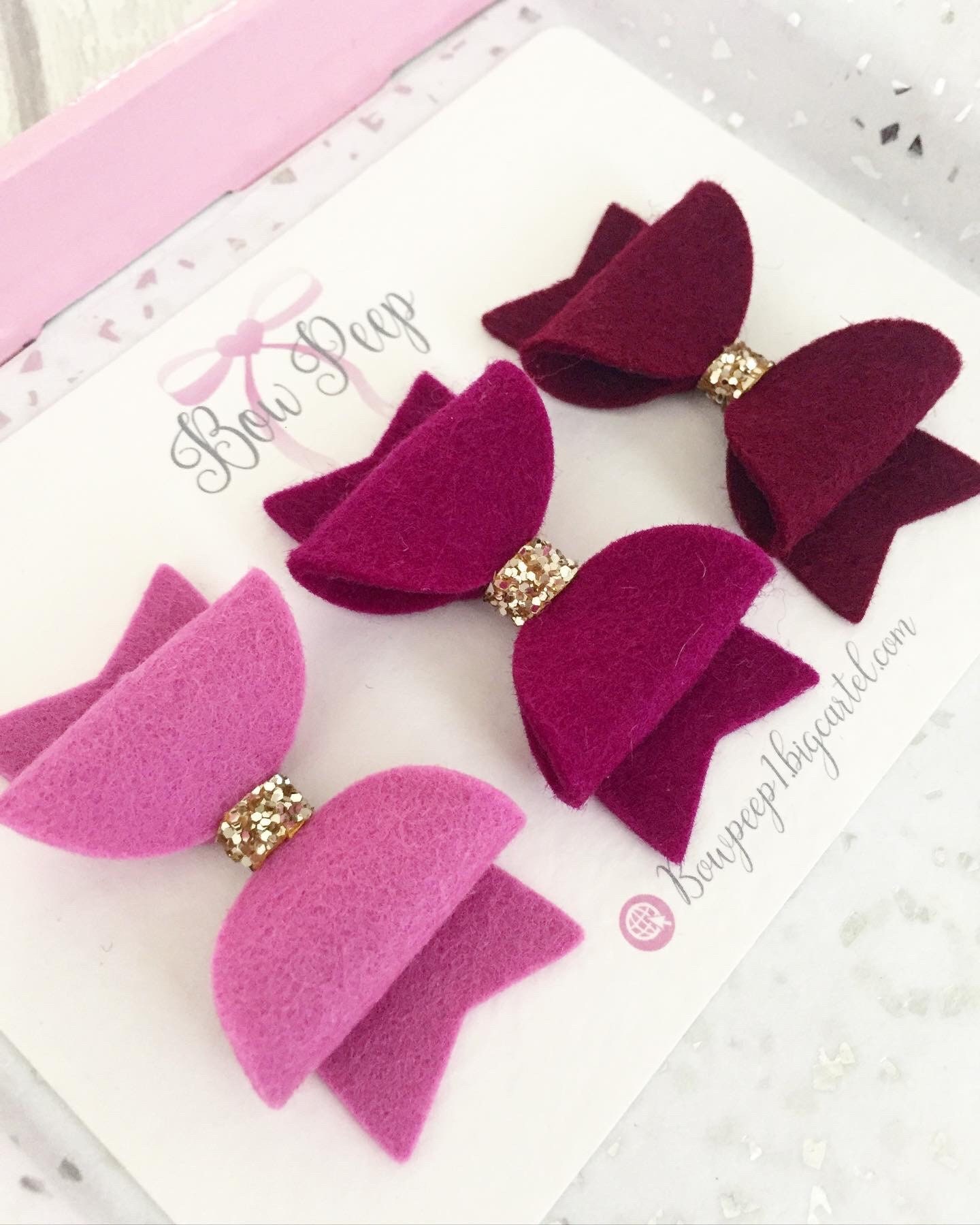 Set of hair bows felt hair bows pink hair bows burgundy | Etsy